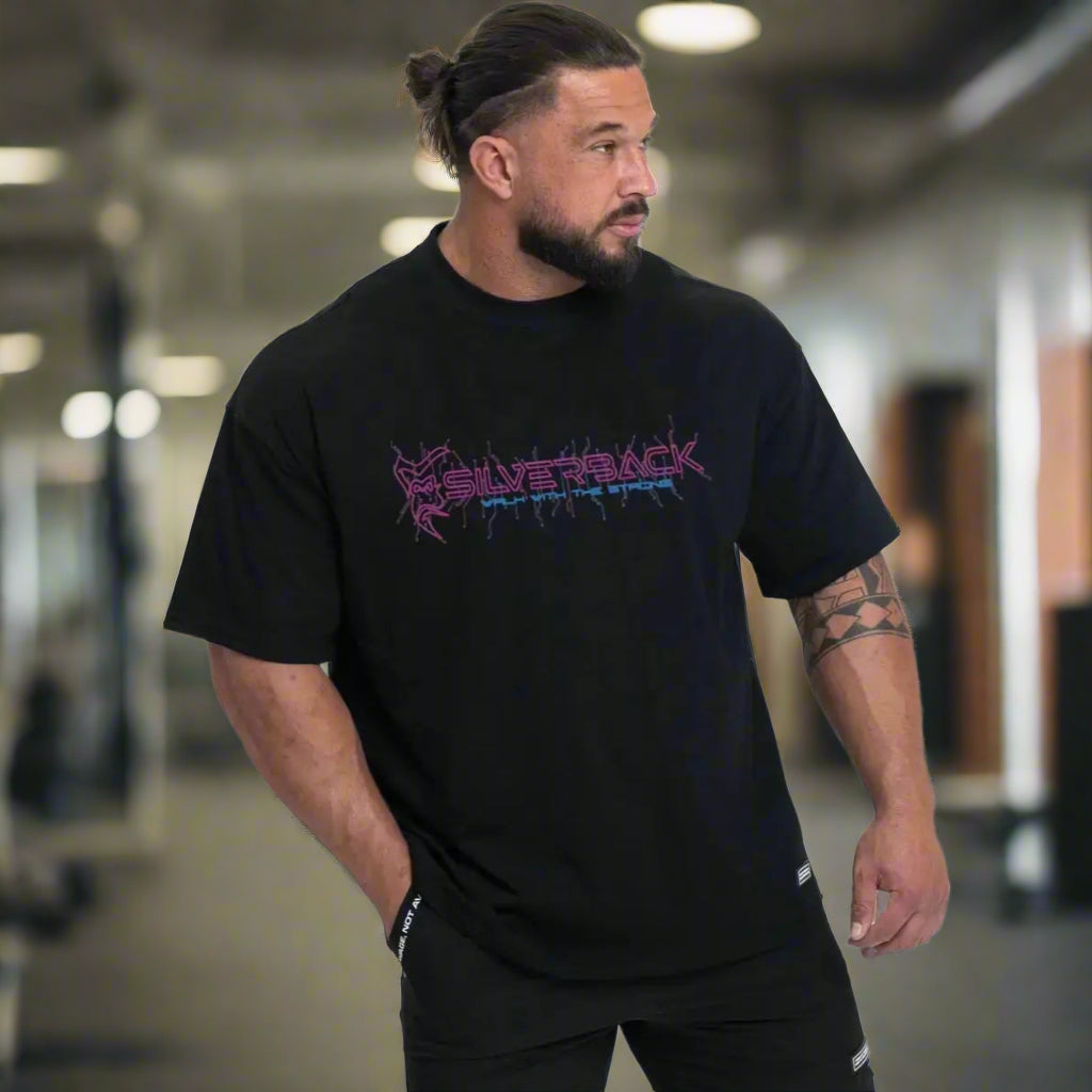 Cyber Back T Shirt - Black/Pink/Blue - Silverback Gymwear