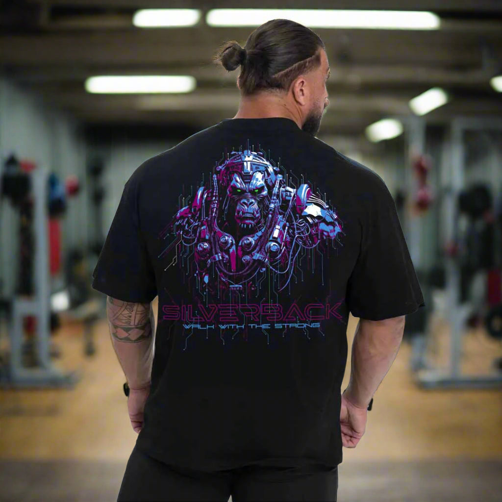 Cyber Back T Shirt - Black/Pink/Blue - Silverback Gymwear